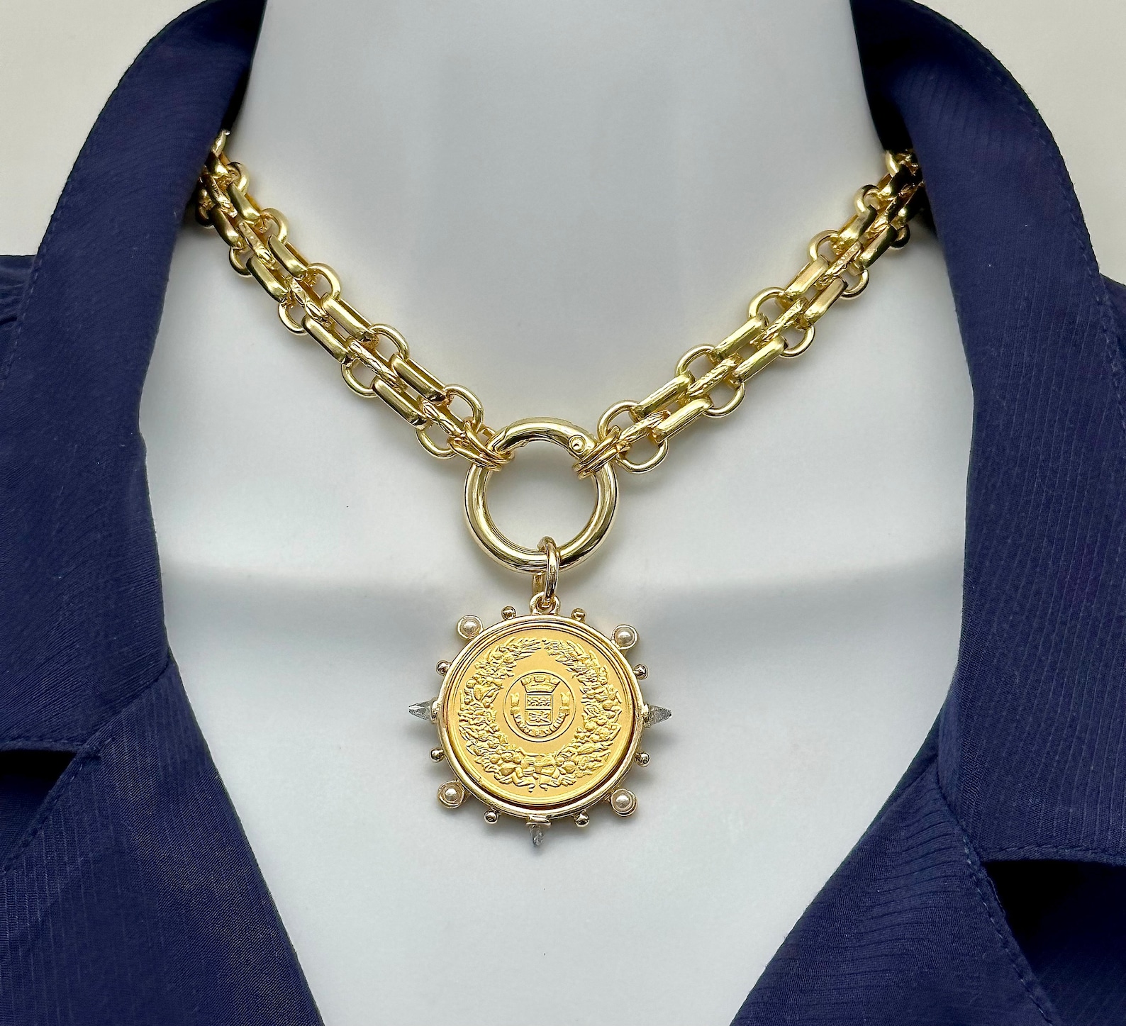 Multi Link Gold Chain Necklace. Gold Coin Pendant. Statement - Etsy