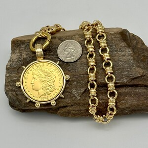 Large Gold Morgan Coin Pendant Necklace. Morgan Peace Dollar Replica ...