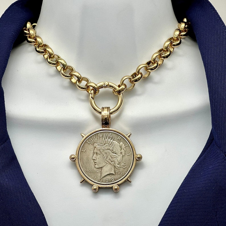 Large Liberty Coin Necklace. Rolo Chain Necklace. - Etsy