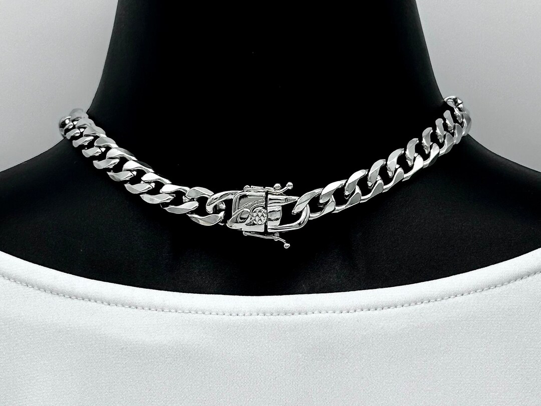 Stainless Steel Cuban Link Necklace. 18k Filled Box Clasp. Curb Link ...
