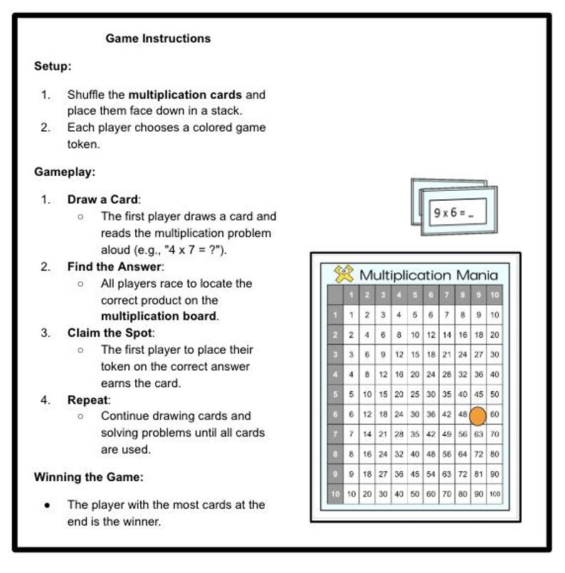 Multiplication Mania - Printable Math Game Review - Math Fact Practice ...
