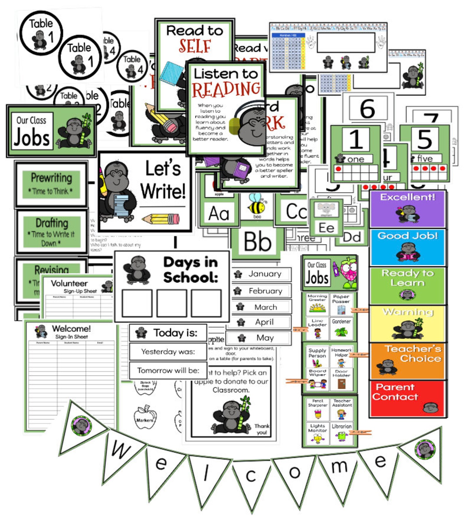 Gorilla Theme Classroom Decor & Resources - DIGITAL DOWNLOAD - Etsy