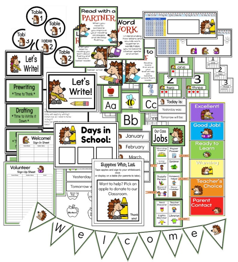 Hedgehog Theme Classroom Decor & Resources - DIGITAL DOWNLOAD - Etsy