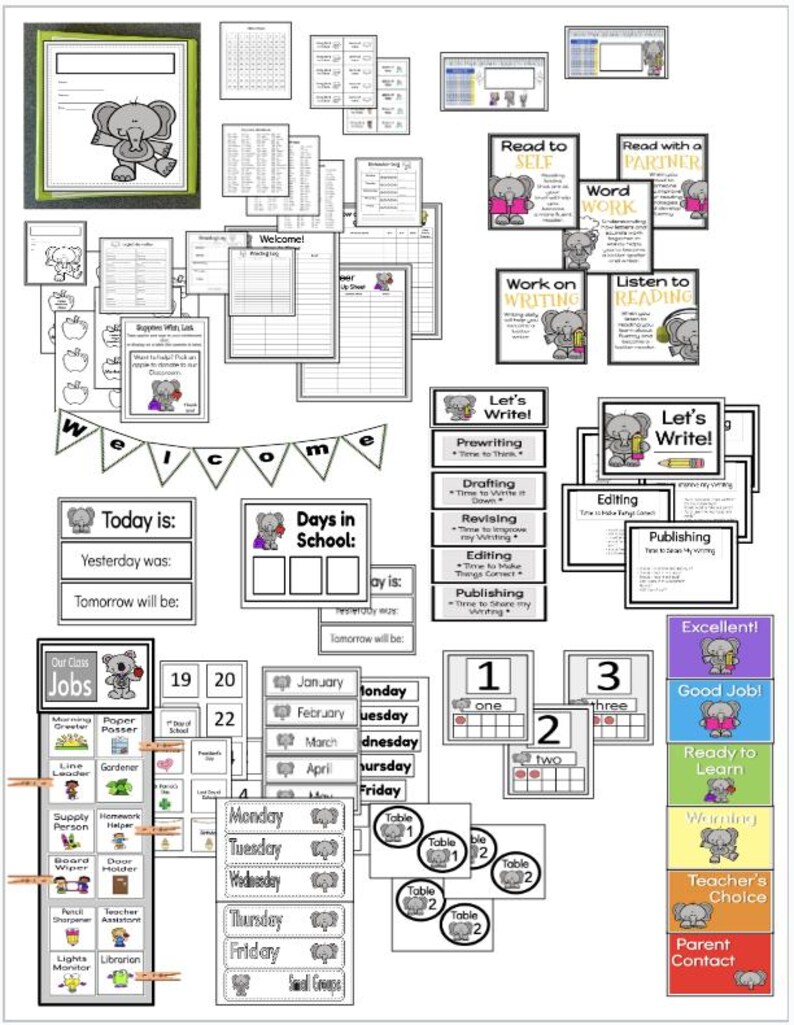 Elephant Theme Classroom Decor & Resources - DIGITAL DOWNLOAD - Etsy
