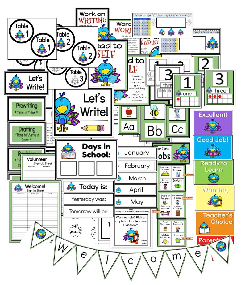 Peacock Theme Classroom Decor & Resources - DIGITAL DOWNLOAD - Etsy