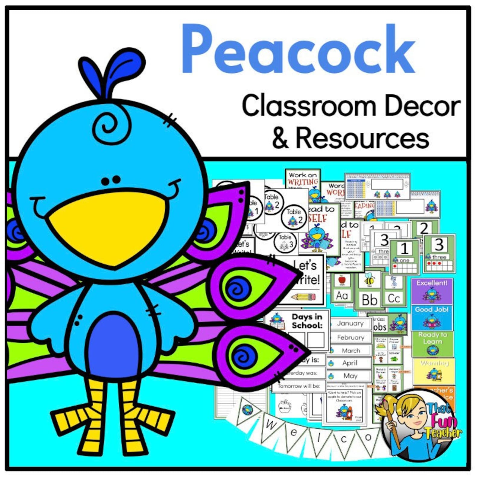 Peacock Theme Classroom Decor & Resources - DIGITAL DOWNLOAD - Etsy