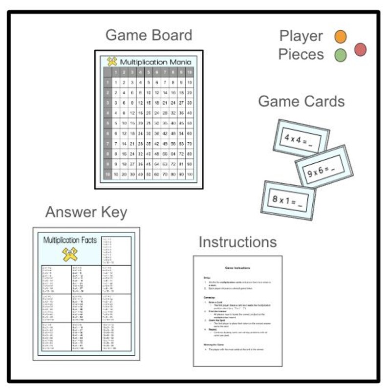 Multiplication Mania - Printable Math Game Review - Math Fact Practice ...