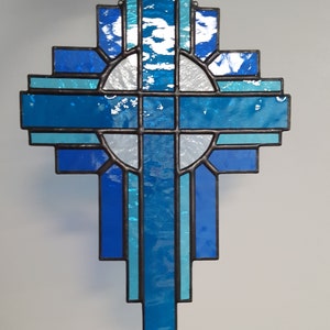 Stained Glass Cross Suncatcher in Aqua, Teal, and Blue 111 - Etsy