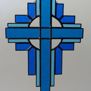 Stained Glass Cross Suncatcher in Aqua, Teal, and Blue 111 - Etsy