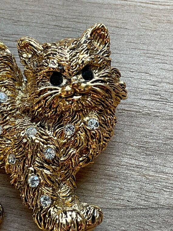 Vintage cat butler pin Long haired cat Rhinestone acc… - Gem