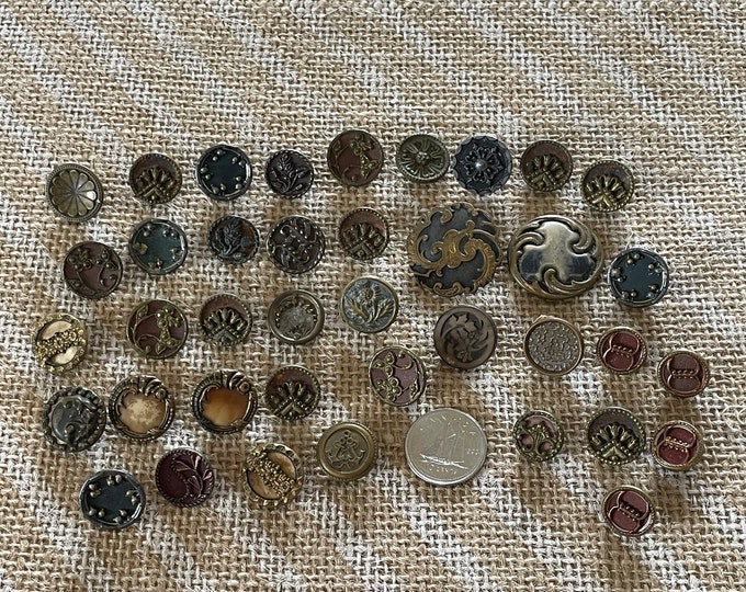 Collection Of Victorian Metal Buttons Picture Buttons Floral Buttons Etsy