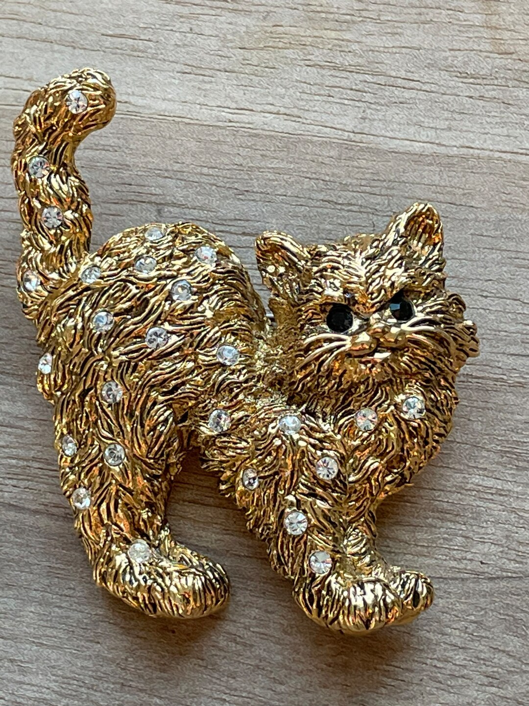 Vintage Cat Butler Pin Long Haired Cat Rhinestone Accents - Etsy