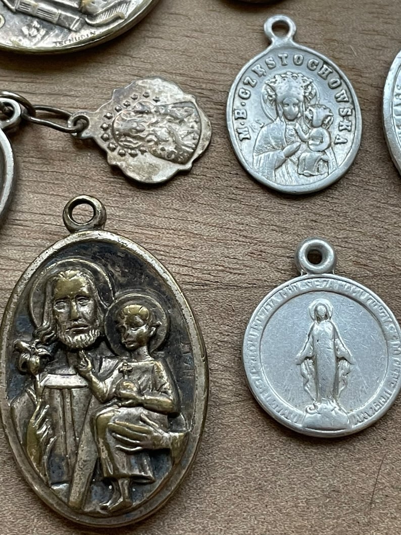14 Antique Religious Charms in a Keepsake Box - Catholic - Saints ...