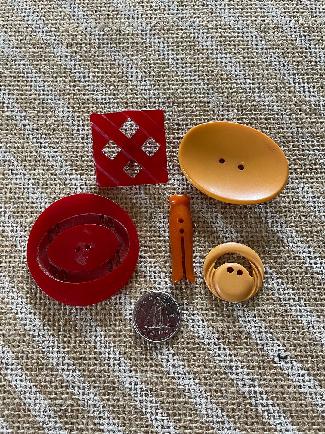 Collection of Bakelite Buttons - Coat Buttons - Red - Butterscotch ...