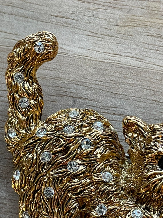 Vintage cat butler pin Long haired cat Rhinestone acc… - Gem