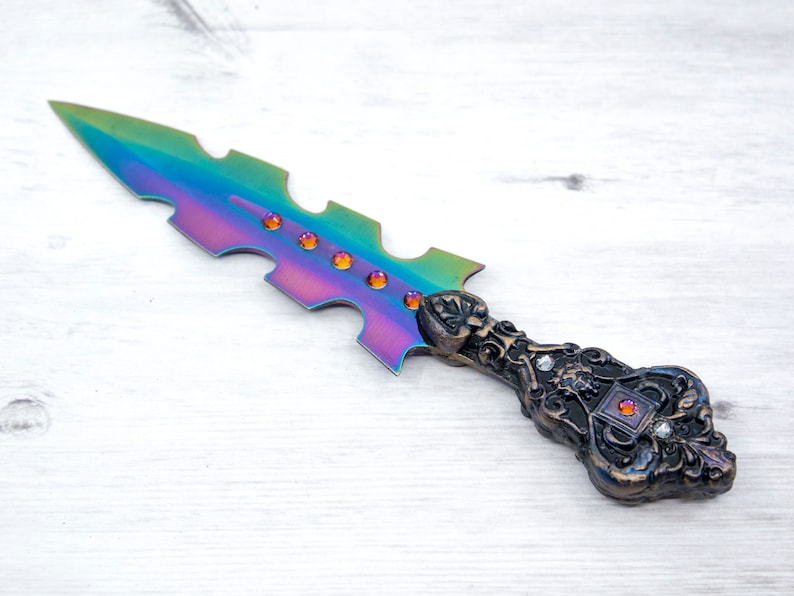 Wiccan Athame Rainbow Crystal Blade Wicca Ritual Knife Ritual | Etsy