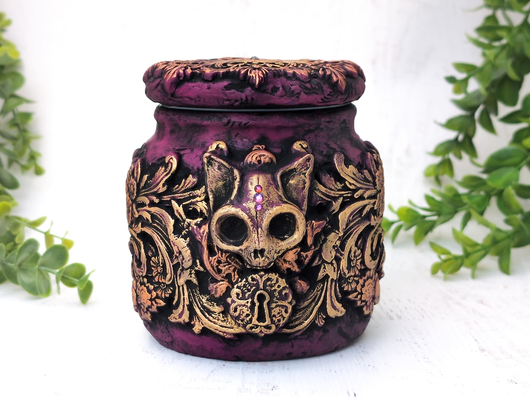Cat Urn, Memorial Pet Urn, Cat Skull Small Keepsake Jar for Pet or ...