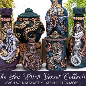 SET- Mermaid & Merman Apothecary Jar Potion Bottles, Neptune Poseidon ...