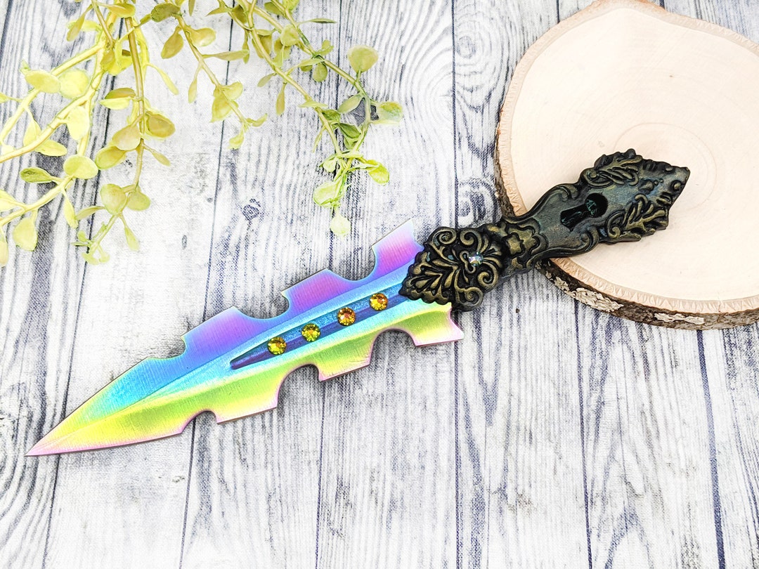 Wiccan Athame Rainbow Crystal Blade / Wicca Ritual Knife Ritual Dagger ...