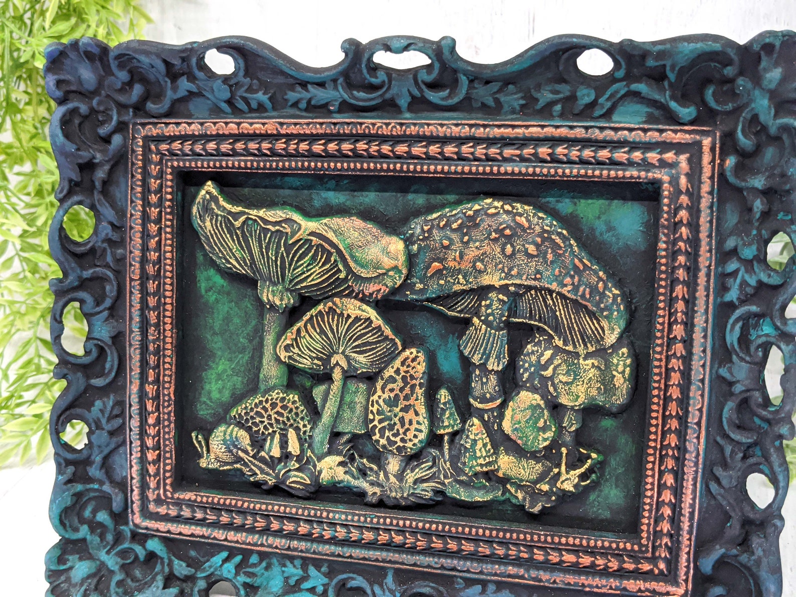 Mushroom Sculpted Framed Art, Gothic Home Decor Wall Tabletop ...