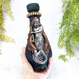 Neptune Poseidon Apothecary Jar Potion Bottle, Merman Mermaid Decor ...