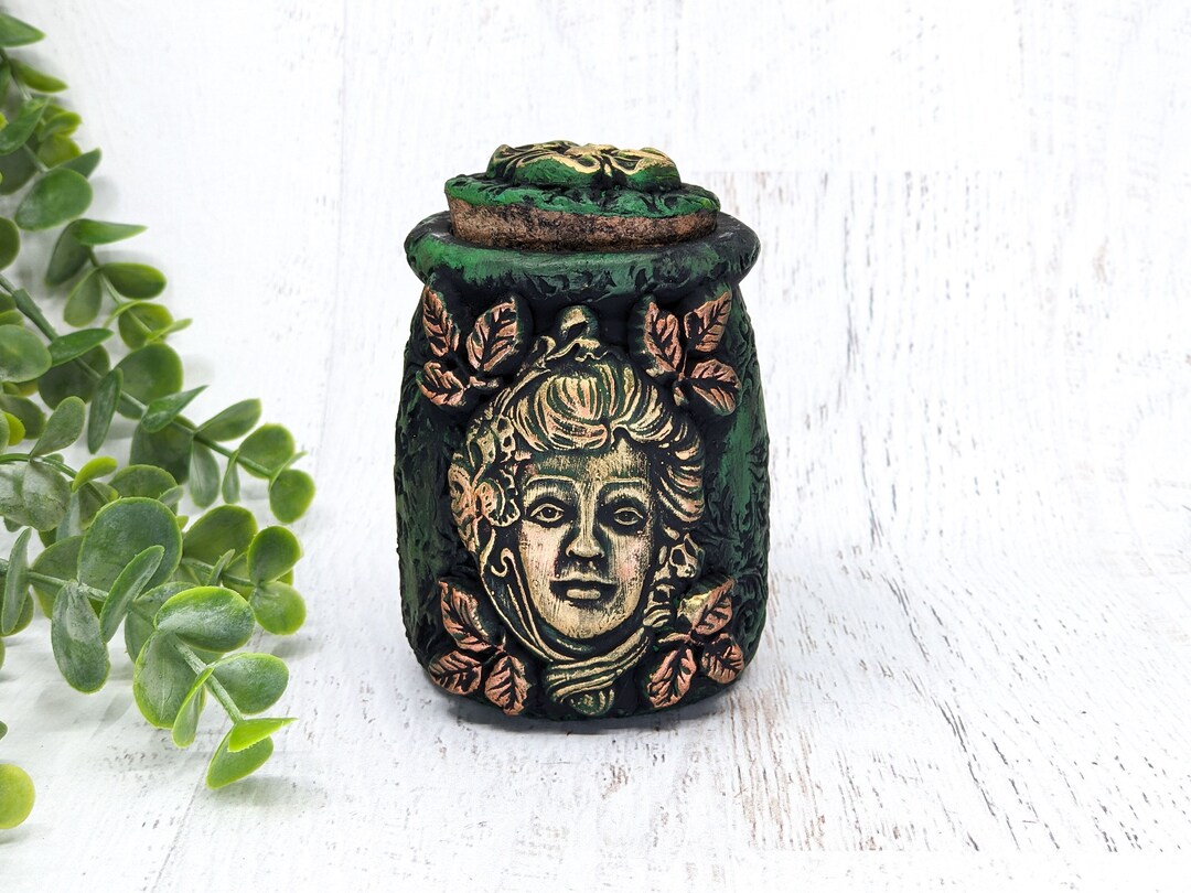 Goddess Apothecary Jar, Woodland Cottagecore Potion Bottle, Green Woman ...