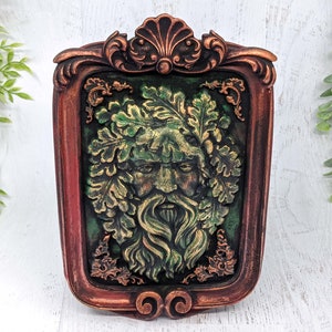 Greenman Sculpted Framed Art, Gothic Home Decor Wall Tabletop, Green ...