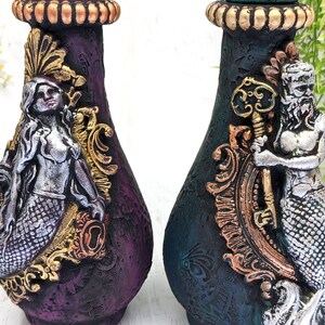 SET- Mermaid & Merman Apothecary Jar Potion Bottles, Neptune Poseidon ...