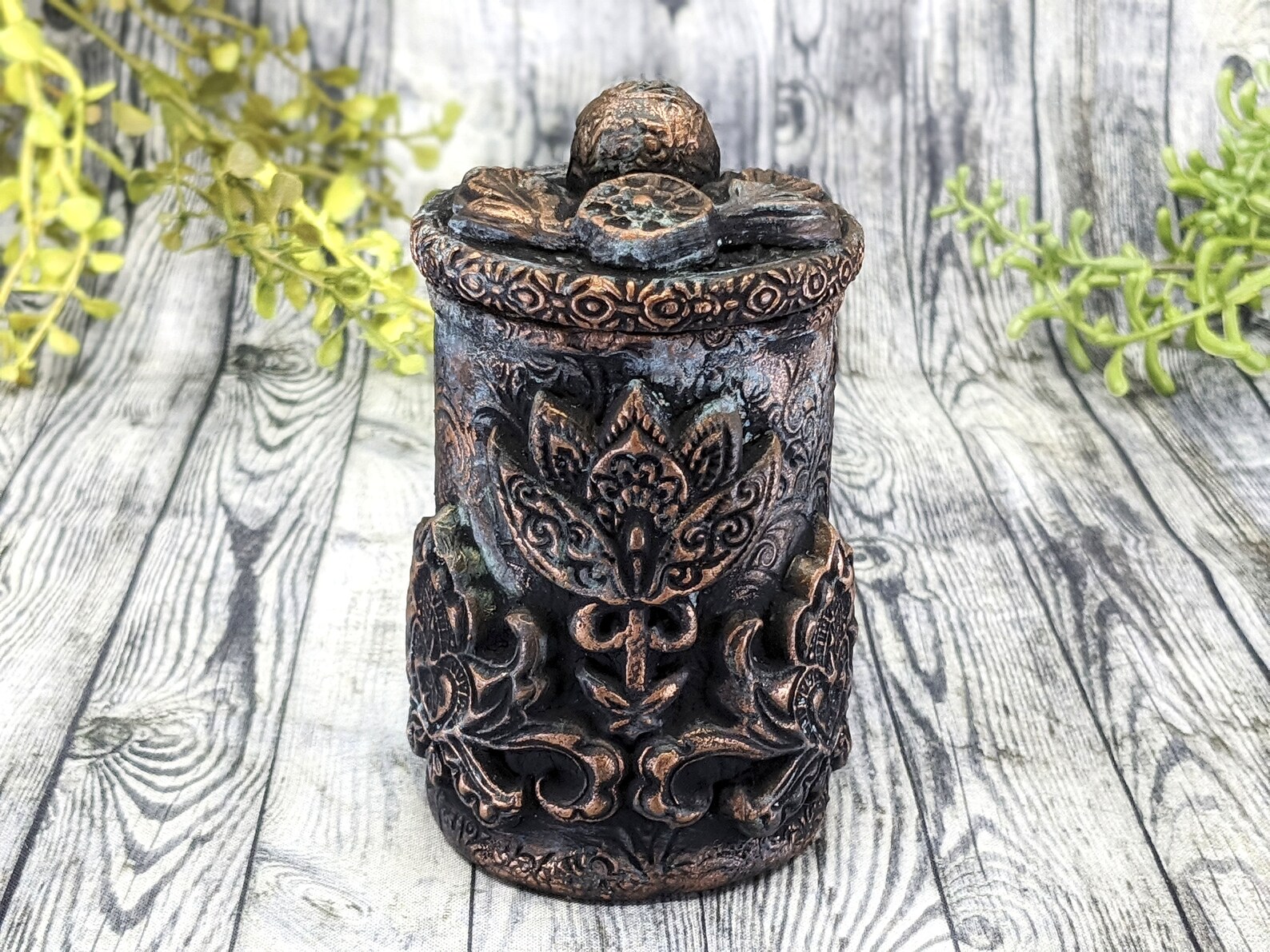 Lotus Copper Patina Apothecary Jar Potion Bottle / Wiccan Altar ...