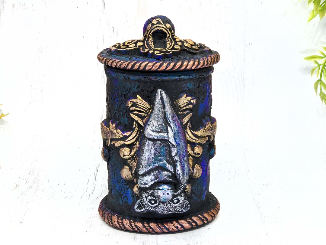 Gothic Bat Urn, Memorial Pet Urn, Small Keepsake Jar for Human Ashes ...