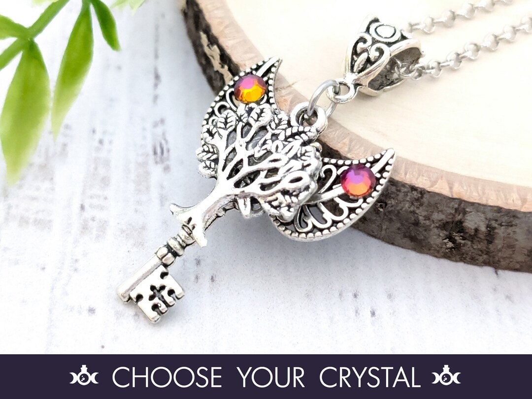 Mini Skeleton Key Necklace "whisper Leaf" - Small Tree of Life Crystal ...