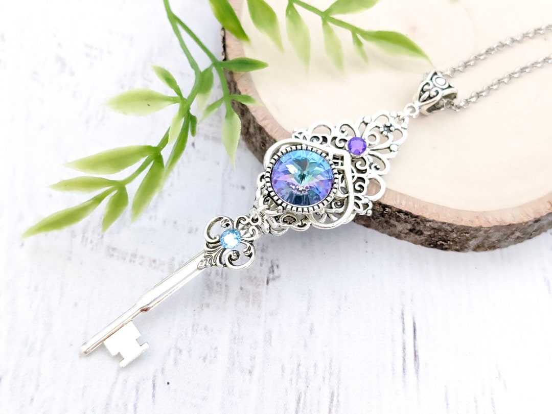 Skeleton Key Necklace "fleur De Lune" - Ornate Lilac Key to My Heart ...