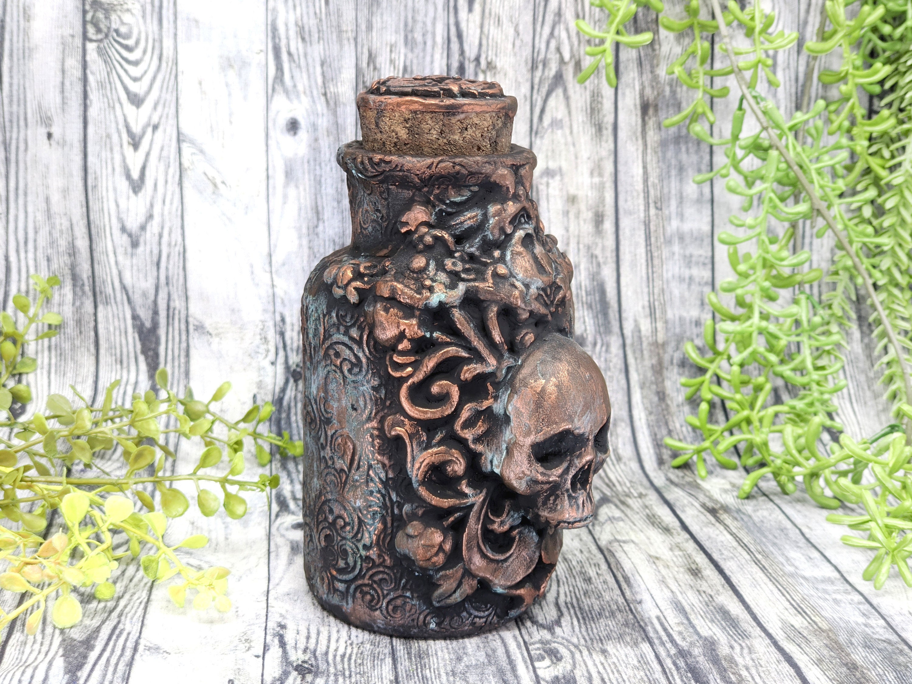 Copper Skull Apothecary Jar Potion Bottle / Poison Wiccan Altar Clay ...