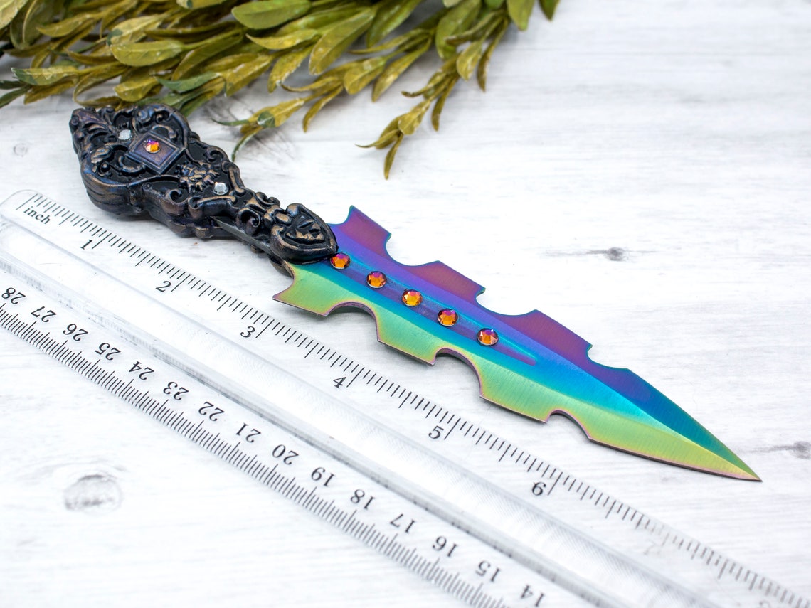 Wiccan Athame Rainbow Crystal Blade Wicca Ritual Knife Ritual | Etsy