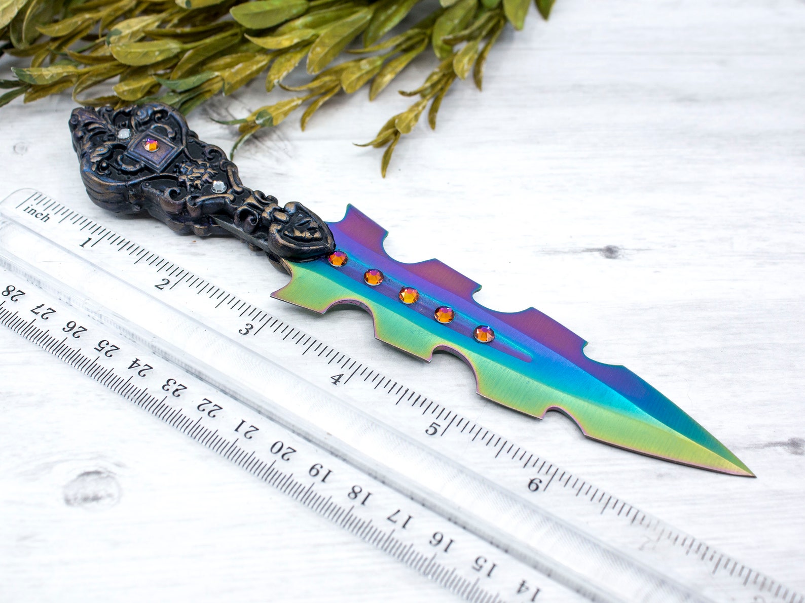 Wiccan Athame Rainbow Crystal Blade Wicca Ritual Knife Ritual Dagger ...