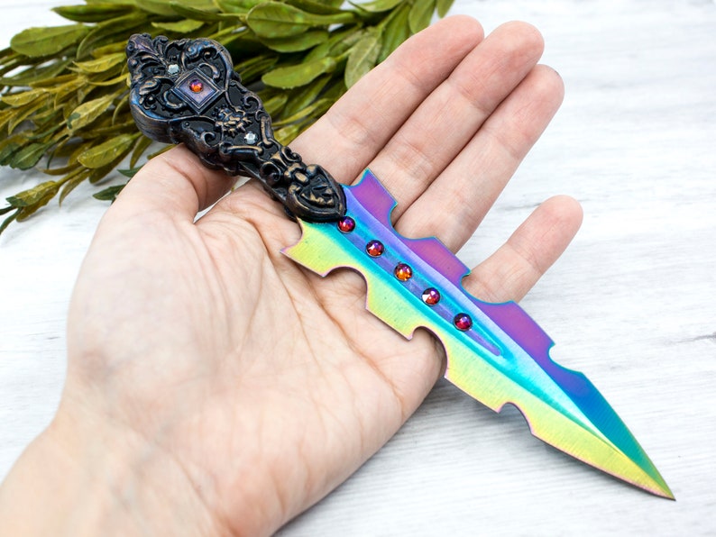 Wiccan Athame Rainbow Crystal Blade Wicca Ritual Knife Ritual Dagger ...