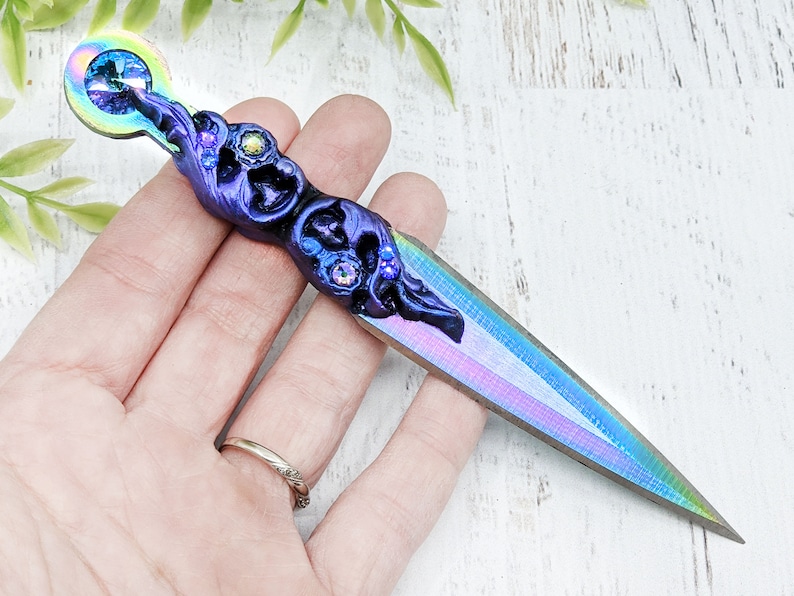 Mini Wiccan Athame Rainbow Crystal Blade, Wicca Ritual Knife Ritual ...