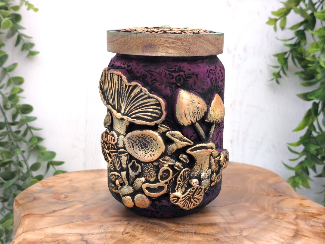 Mushroom Urn, Memorial Pet Urn, Small Keepsake Jar for Human Ashes ...
