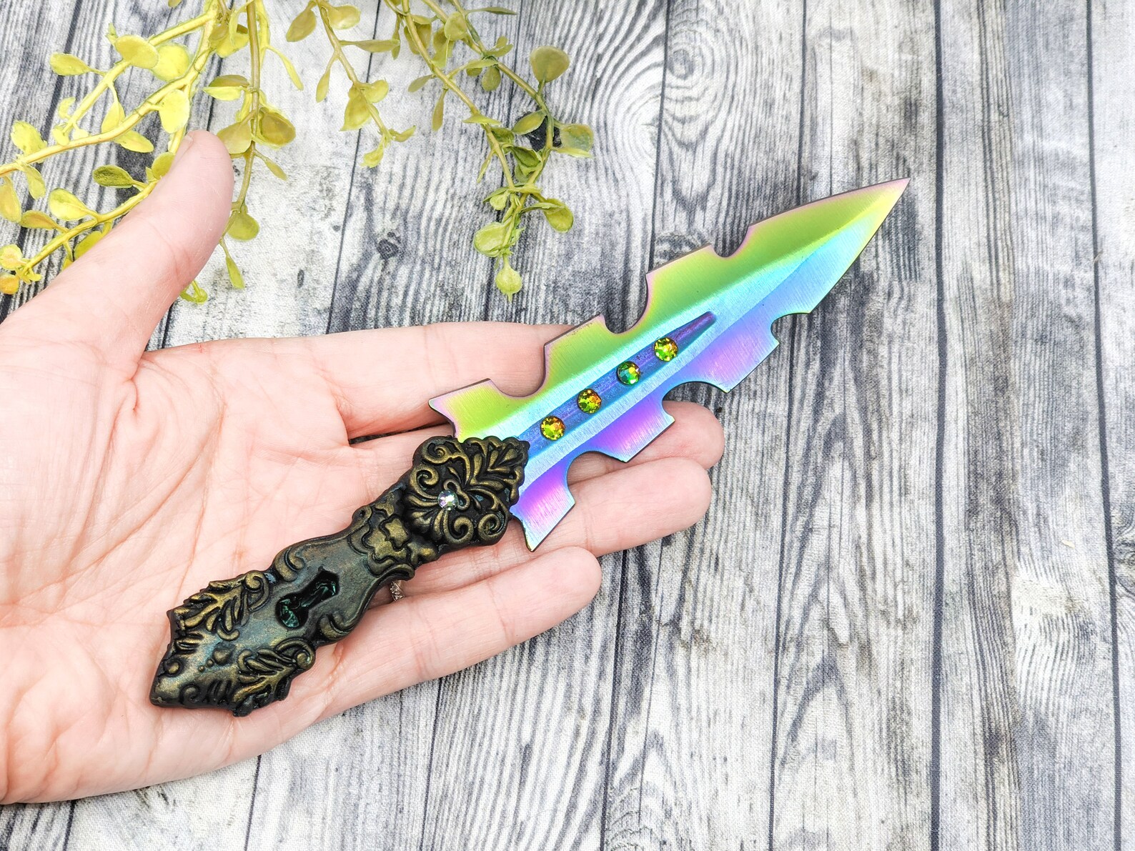 Wiccan Athame Rainbow Crystal Blade / Wicca Ritual Knife Ritual Dagger ...