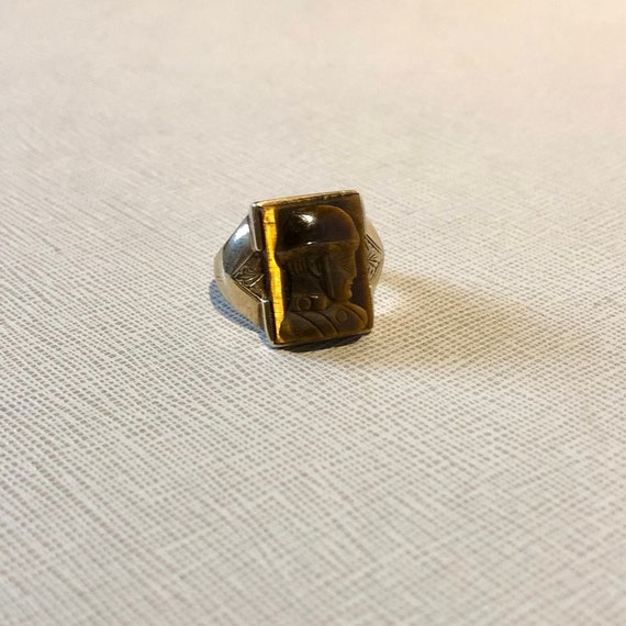 Vintage WWII Soldier Signet Tigers Eye Cameo Ring 10k… - Gem