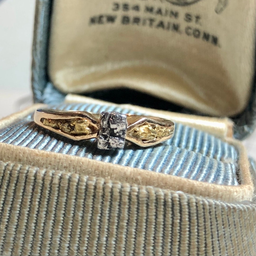 Vintage Gold Rush Era Ring With Platinum and Gold Nuggets Set in 14k ...