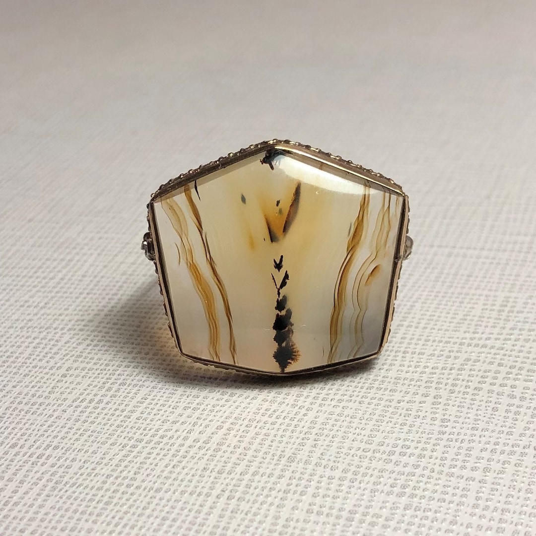 Antique Montana Agate Brooch With Ornate 10k Gold Bezel Beautiful ...