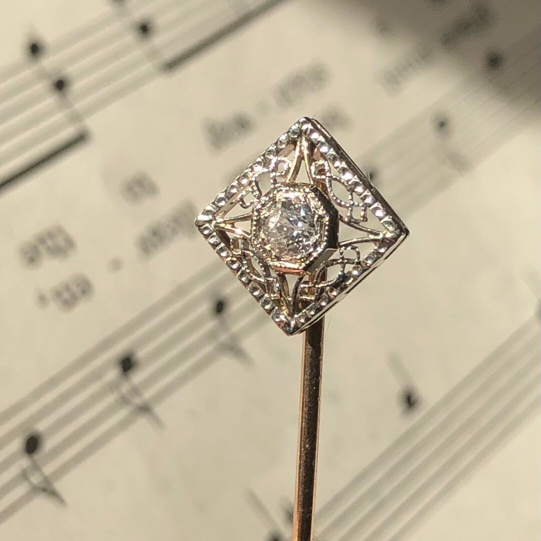 Antique Stick Pin Filigree Old Mine Cut Diamond 18k Gold With 10k Pin ...