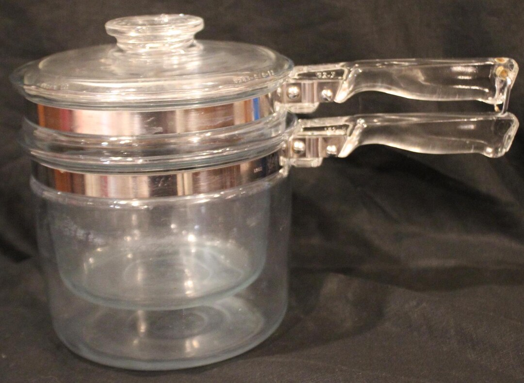 Vintage Pyrex Glass Double Boiler Set 6283 1 1/2 Quart Chocolate ...