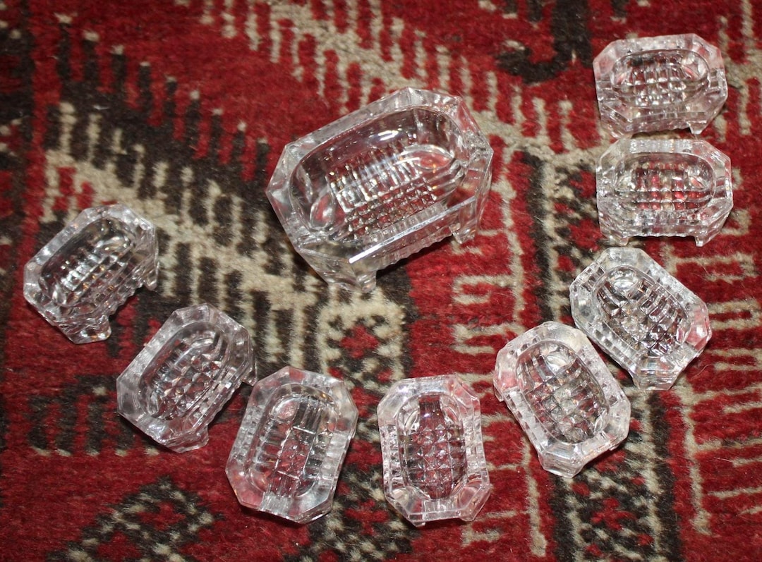 Set of 9 Vintage Rectangular Glass Salt Cellars Including Master Salt ...