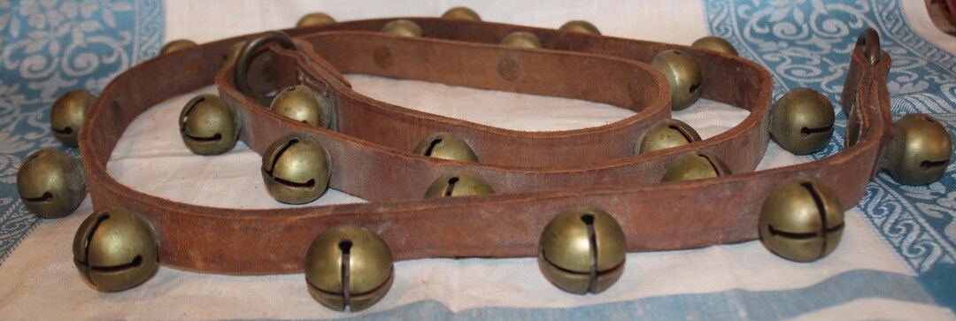 Wonderful 19th Century Brass Sleigh Bells on Original Leather Strap-24 ...
