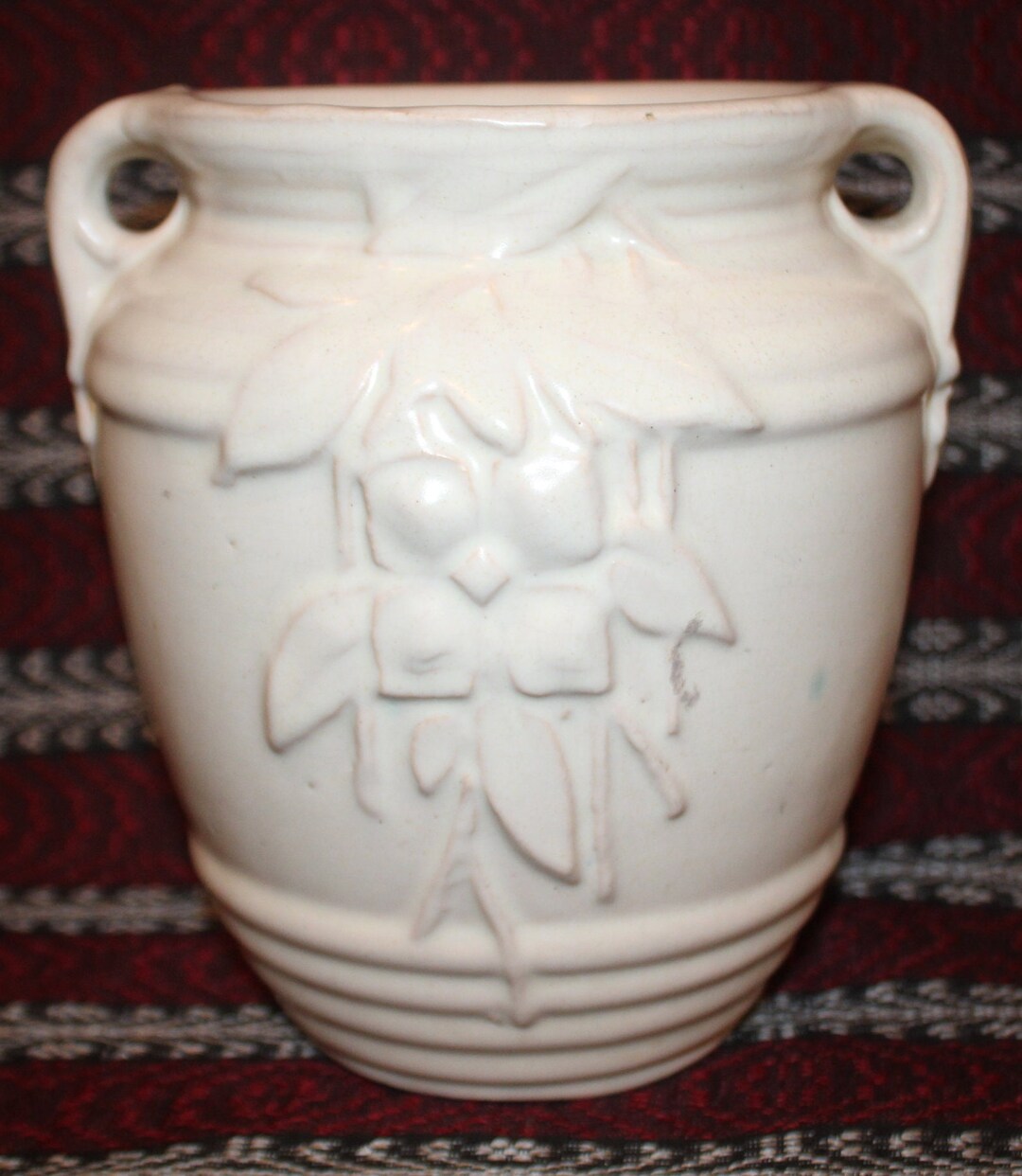 Vintage Nelson Mccoy Dogwood Design Double Handled Vase Matte Ivory ...