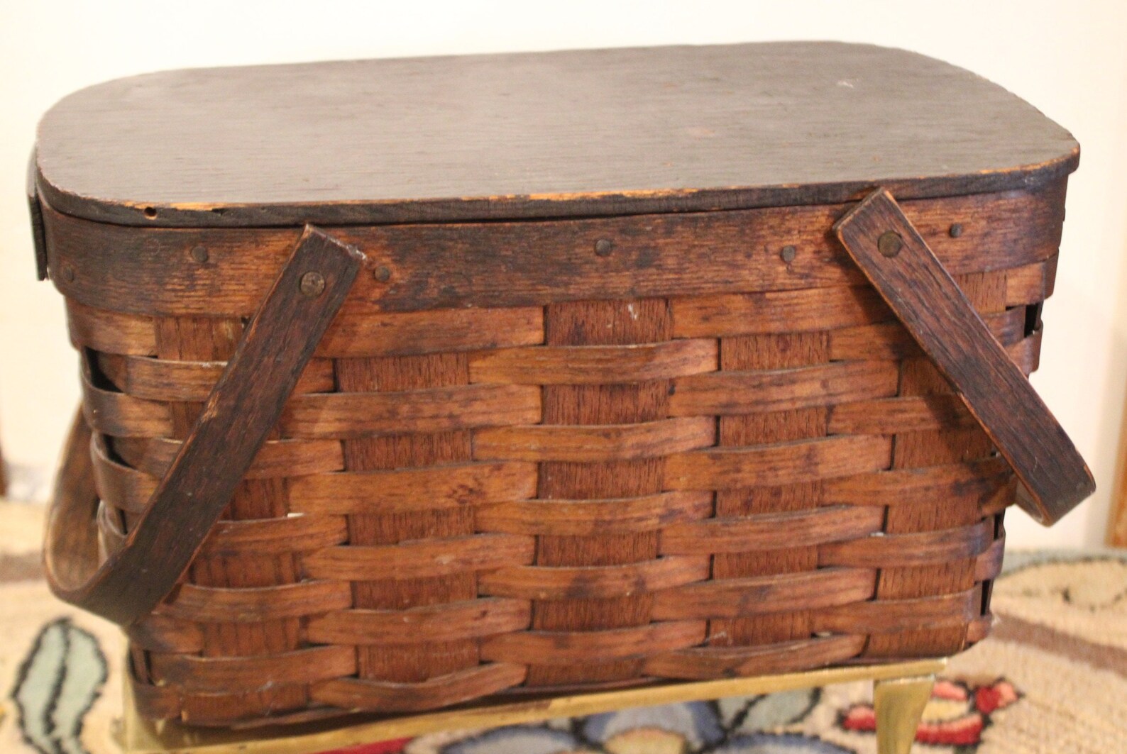 Great Antique Splint Ash Summer Picnic Basket-farmhouse/country Decor ...