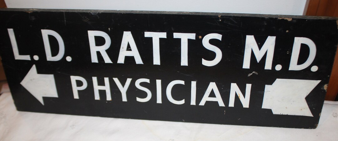 Vintage Wooden Handpainted Doctor's Sign- L.D. Ratts M.D.- Circa 1950 ...