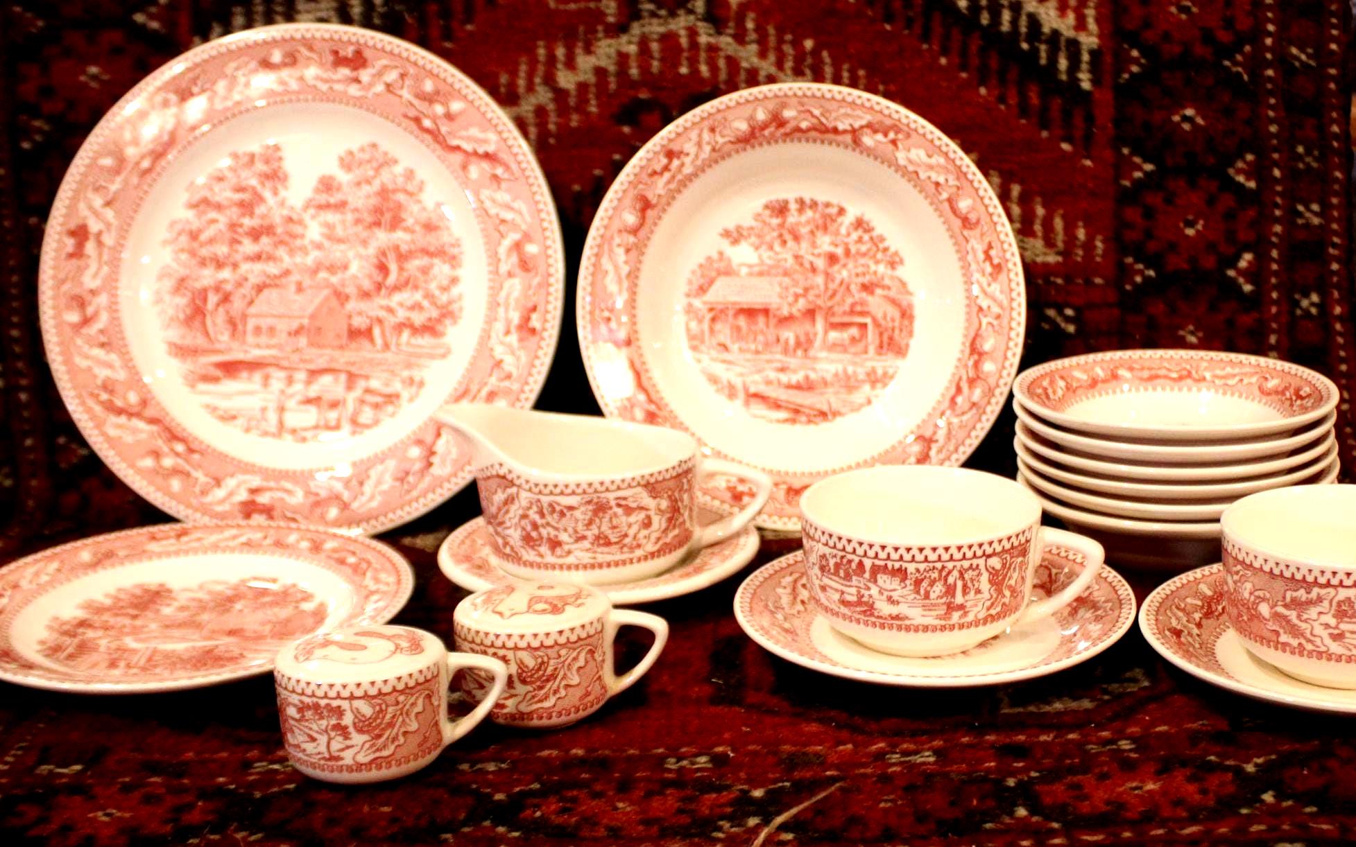 Wonderful Red and White Memory Lane Royal Ironstone Dinnerware Set-made ...